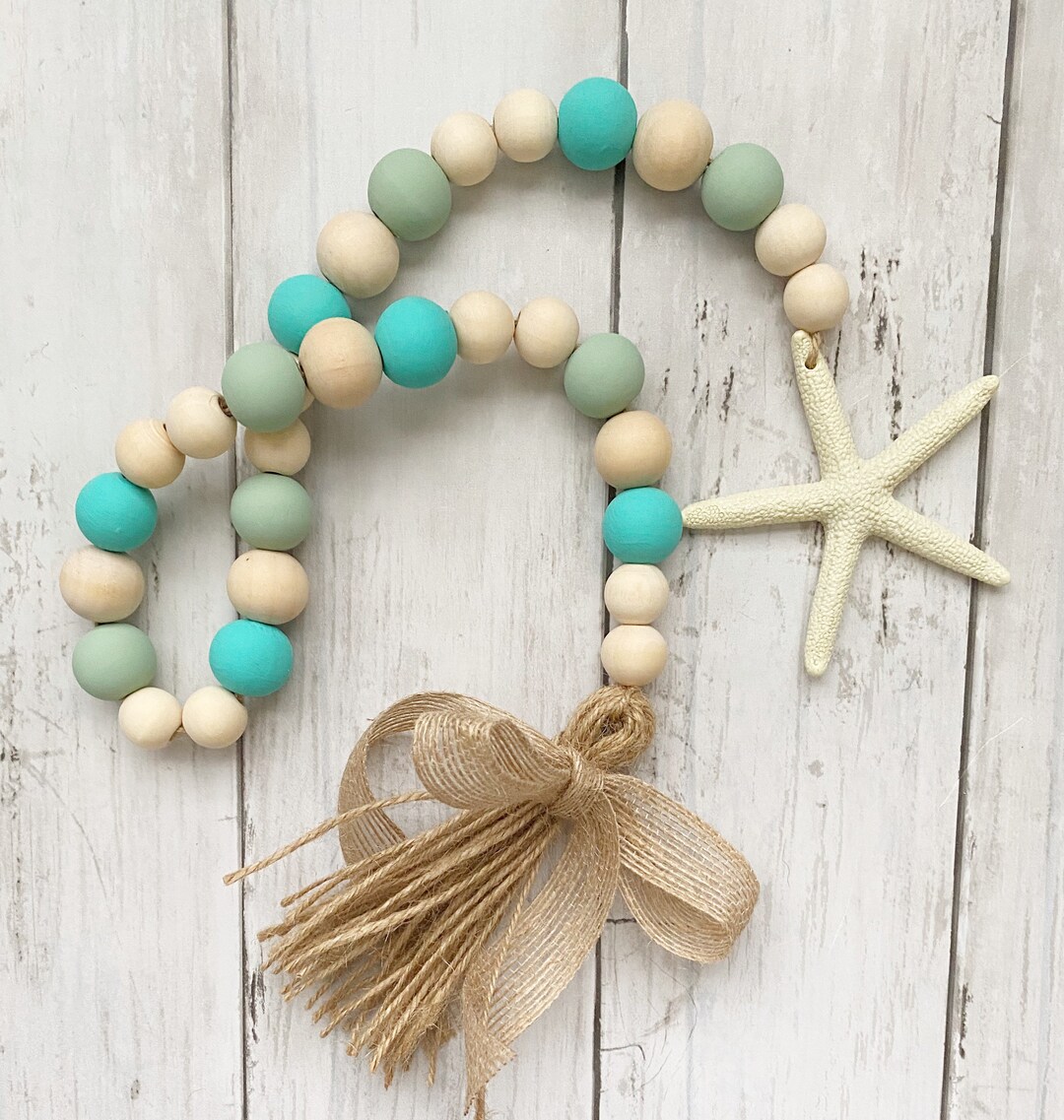 Starfish Decor, Beach Bead Garland, Beach Theme Wood Bead Garland ...