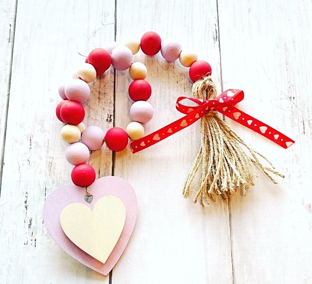Valentines Day Bead Garland, Candy Heart Beaded Garland, Candy Heart ...