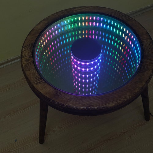 İnfinity Mirror Coffee Table Led Light Table Wooden Coffee | Etsy Canada
