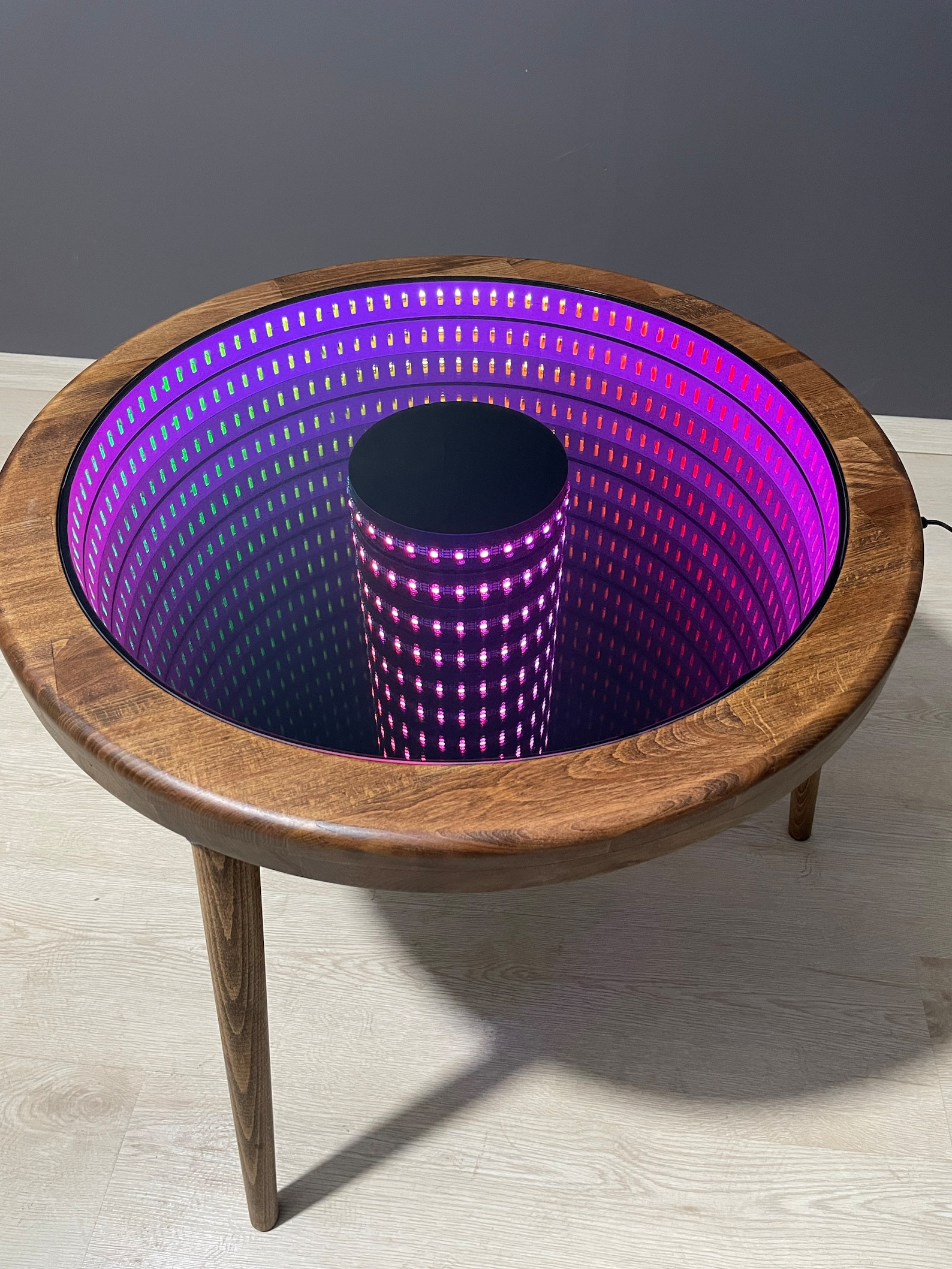 İnfinity Mirror Coffee Table Led Light Table Wooden Coffee - Etsy