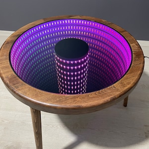 İnfinity Mirror Coffee Table, Led Light Table, Wooden Coffee Table, 3D ...