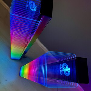 Modern RGB Corner Floor Lamp, Sound Reactive, Wooden & Acrylic Tower ...