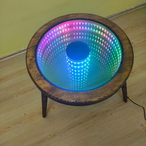 İnfinity Mirror Coffee Table Led Light Table Wooden Coffee | Etsy UK