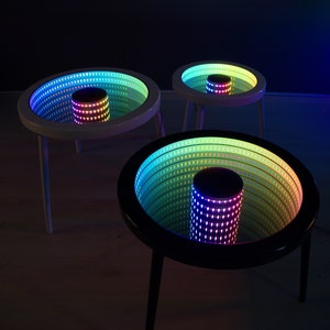 İnfinity Mirror Coffee Table, Led Light Table, Wooden Coffee Table, 3D ...