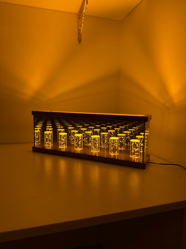 Infinity Mirror Night Light, Amber LED Resin Lamp, Wooden Infinity ...