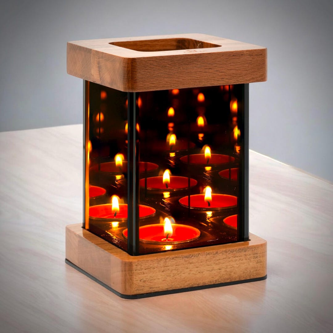 Infinity Mirror Candle Holder, Unique Tealight Candle Holder, Wooden ...