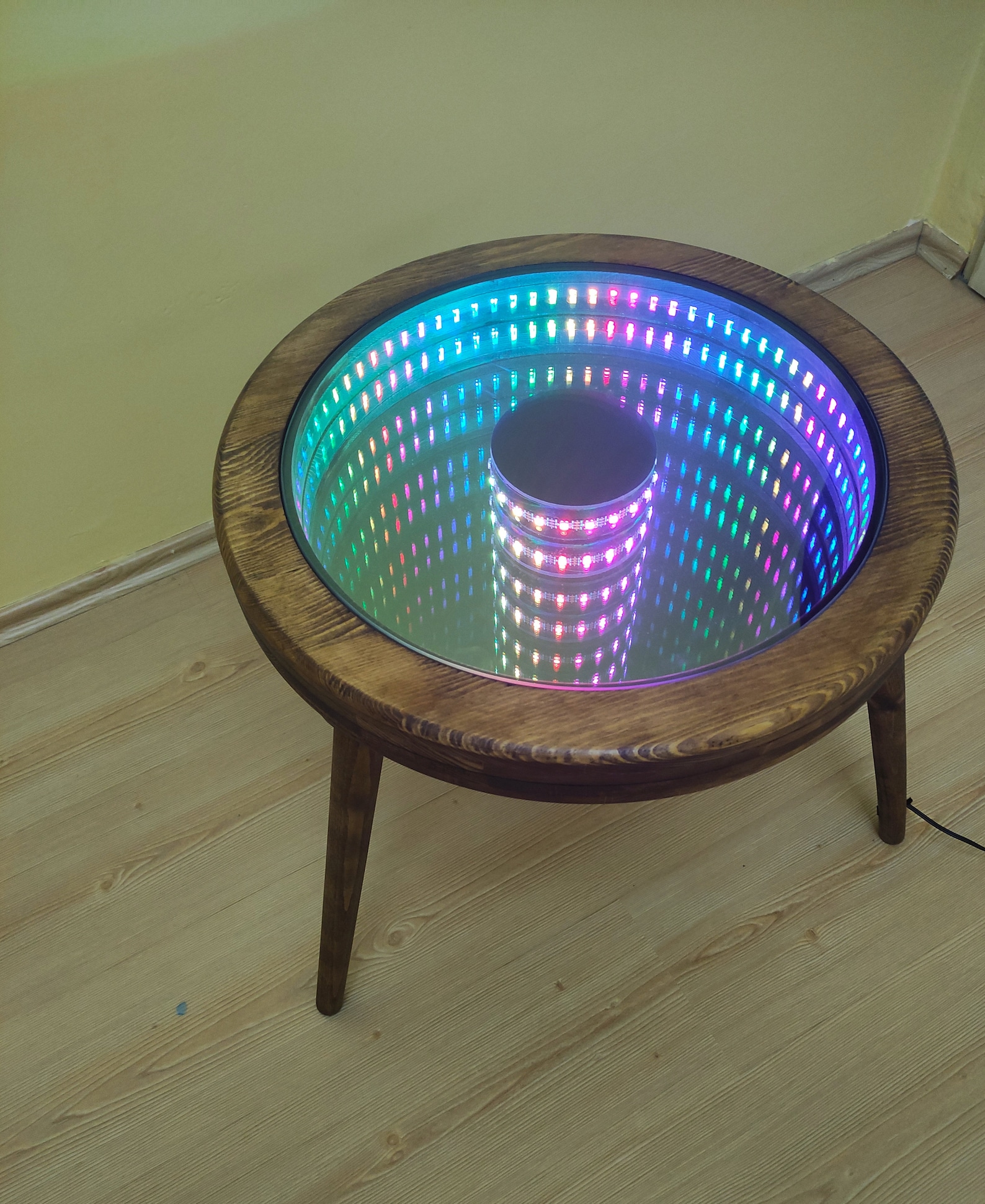 İnfinity Mirror Coffee Table Led Light Table Wooden Coffee | Etsy