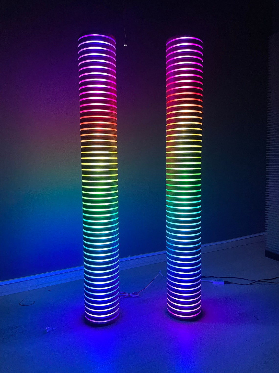 RGB Wooden Corner Lamp, (2xlamp), Led Floor Lamp, RGB Led Tower, Wooden ...