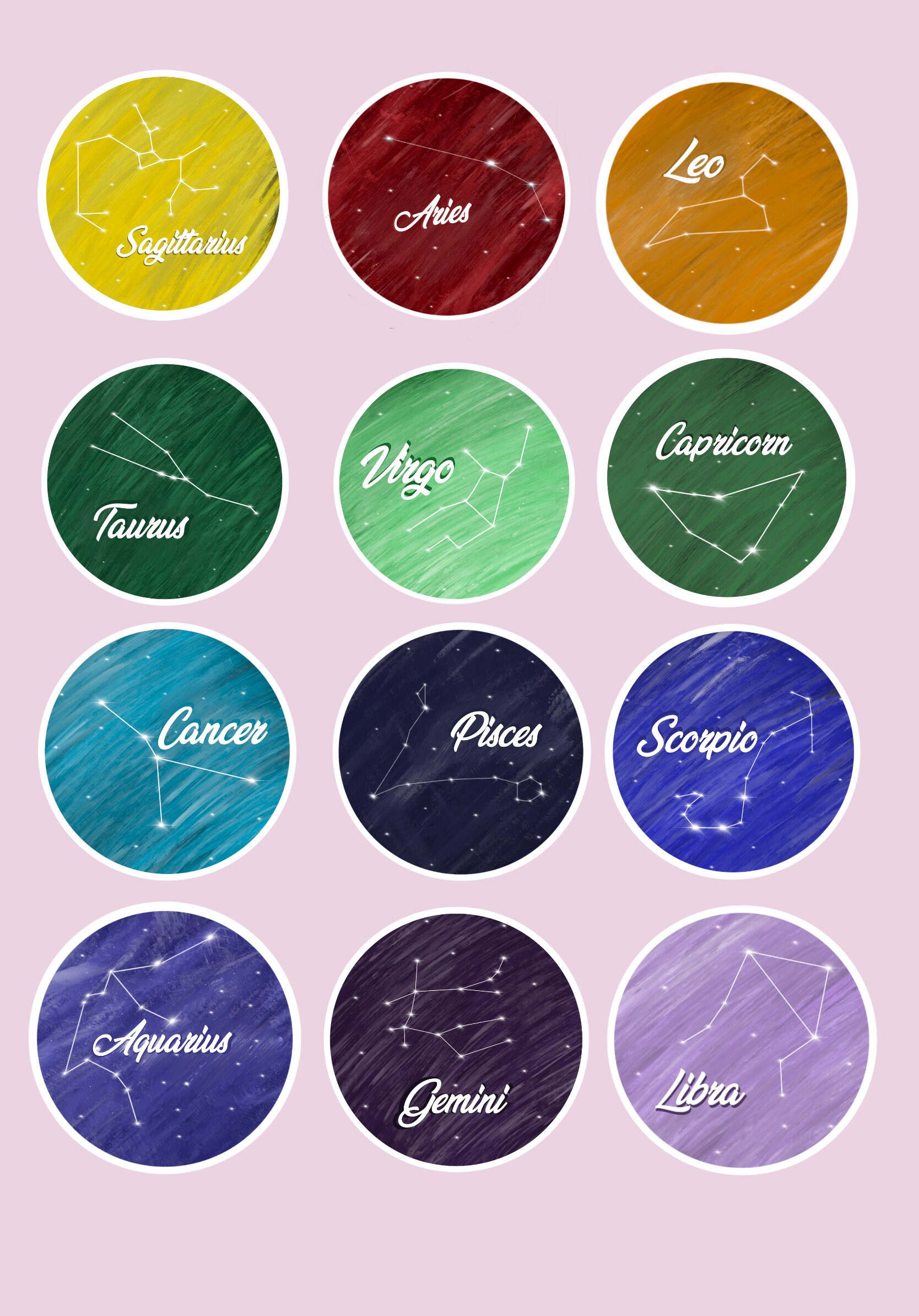 Zodiac Stickers Zodiac Sign Stickers Astrology Stickers | Etsy