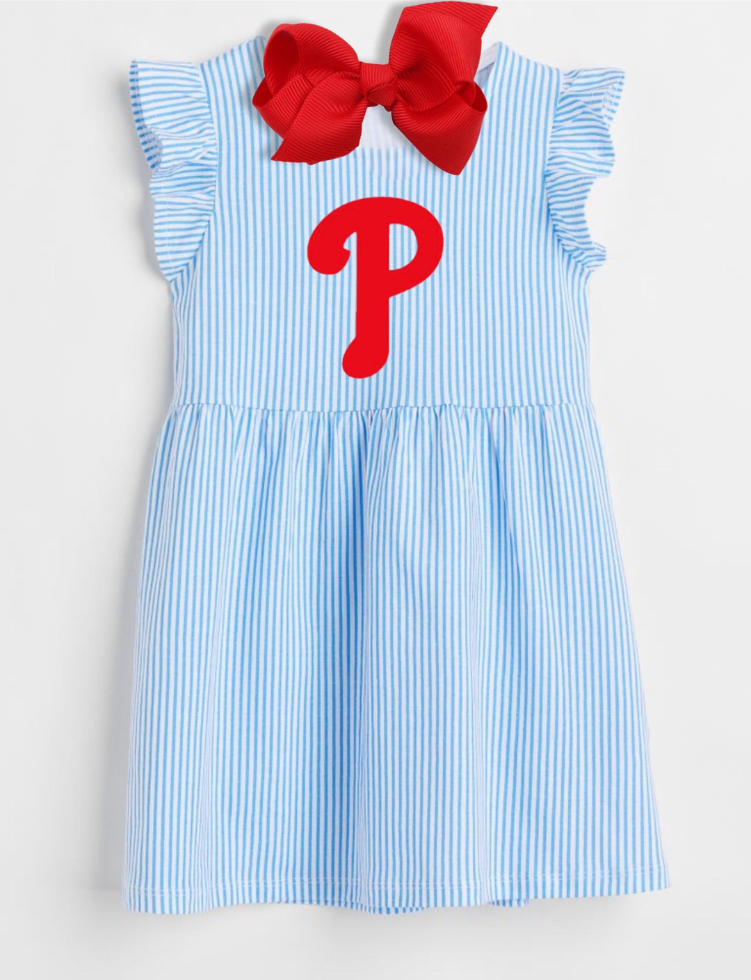 Phillies Striped Flutter Sleeve Girls Dress and Hair Bow Outfit for 5 ...