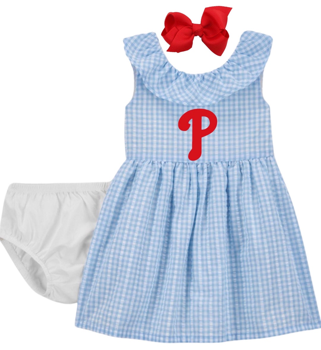 Phillies Baby & Toddler Girl Gingham Dress, Bloomer and Bow Set - Etsy