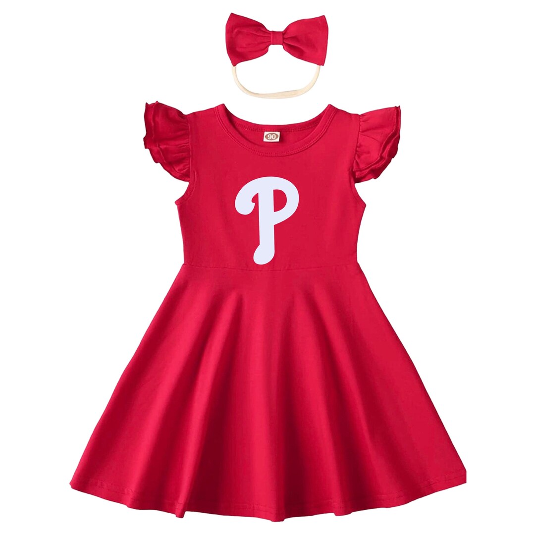 Phillies Girls Flutter Sleeve Dress and Headband Outfit, Custom Team ...