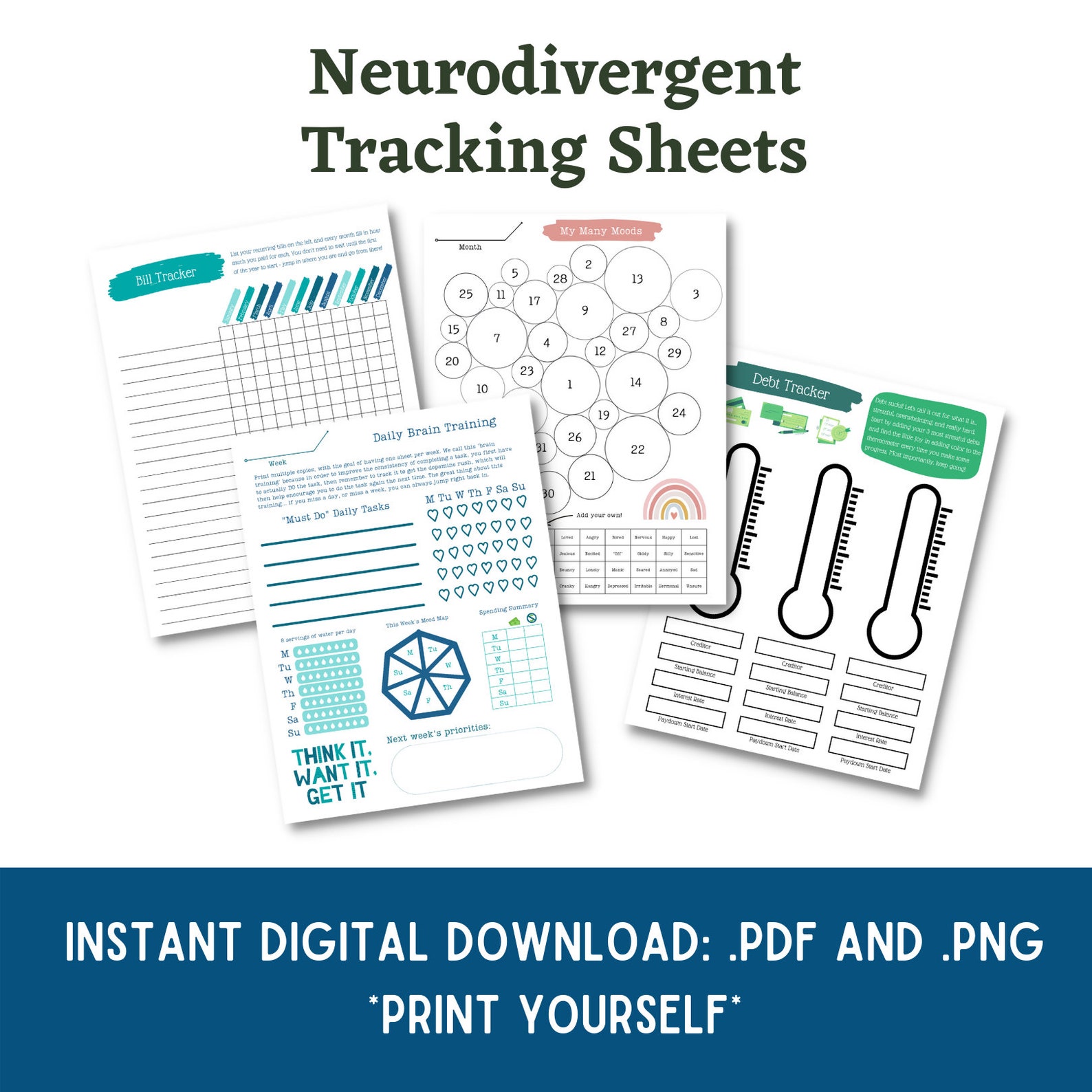 Neurodivergent Tracking Sheets, ADHD, Autism, Digital, Digital Planner ...