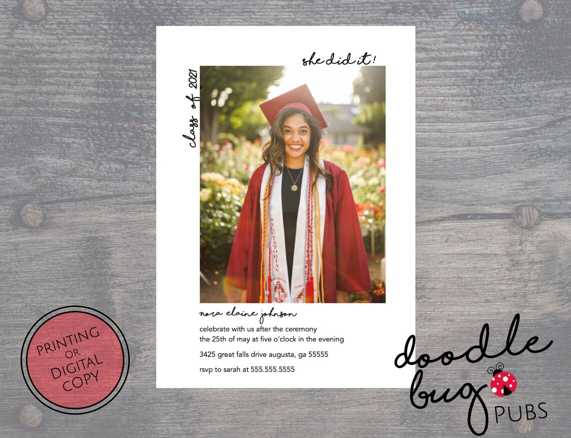 She Did It! Graduation Invitation- Printing and Digital Copy - Etsy