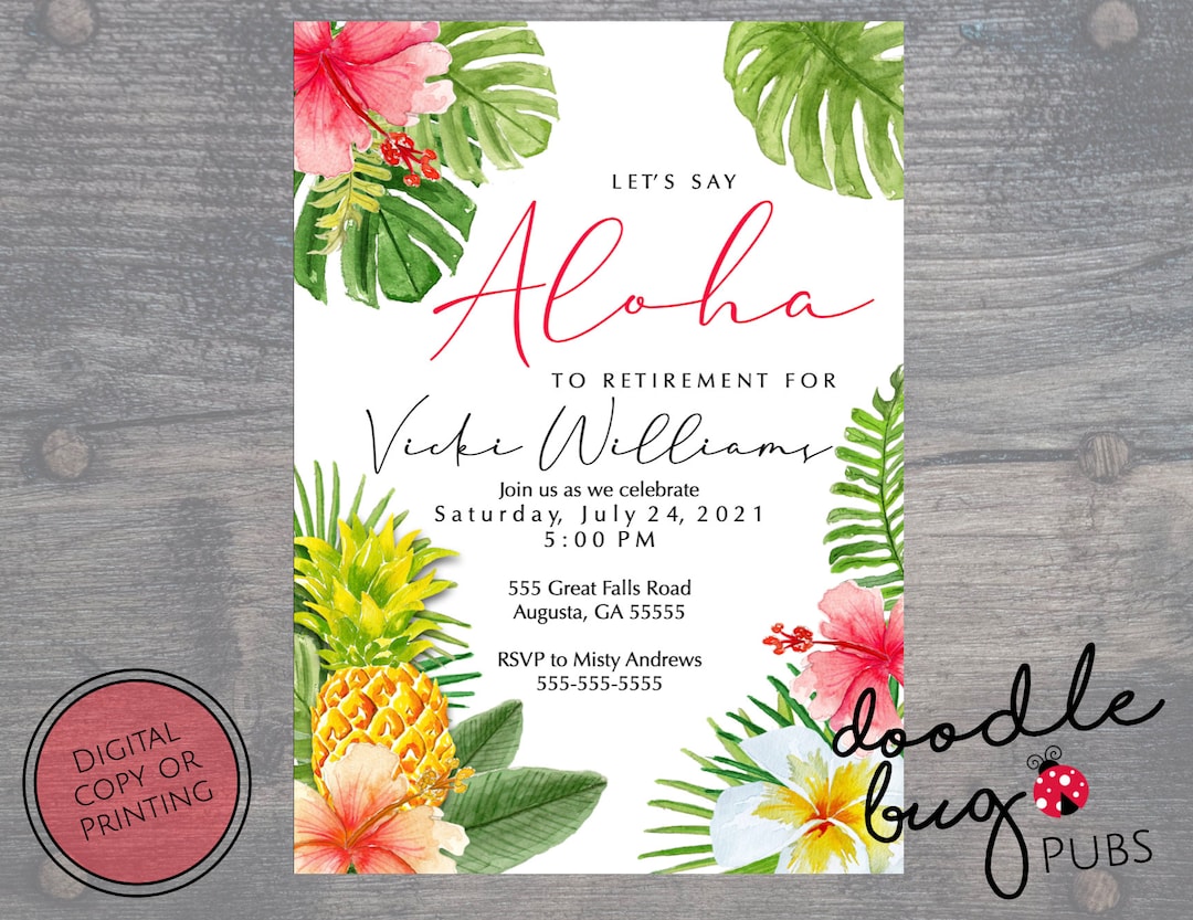 Aloha to Retirement - Party Invitation - Digital or Prints - Etsy