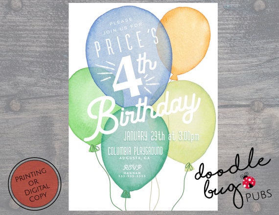 Birthday Balloons Birthday Invitation Prints or Digital | Etsy