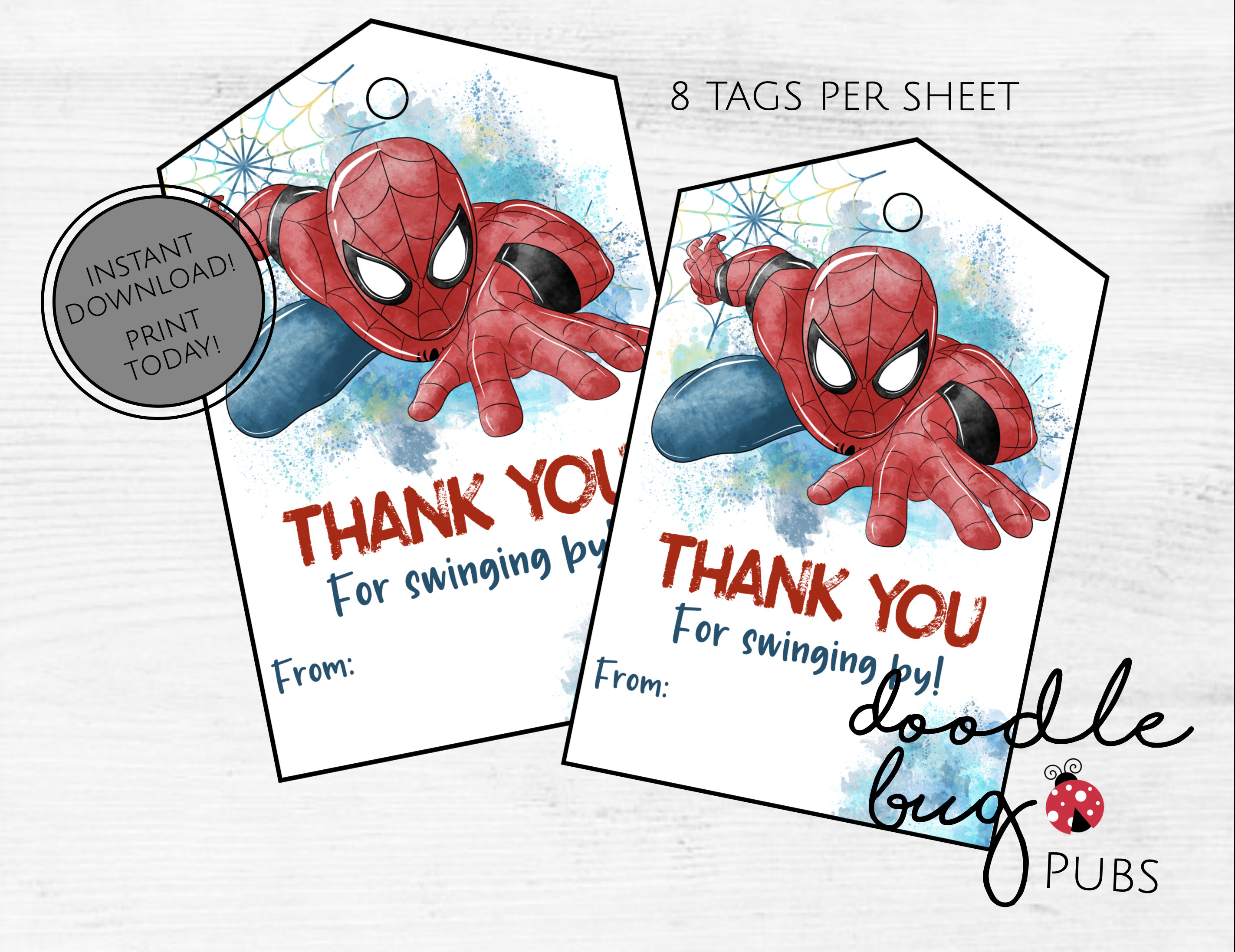 Spiderman - Thank You Bag Tag - Instant Download - Etsy