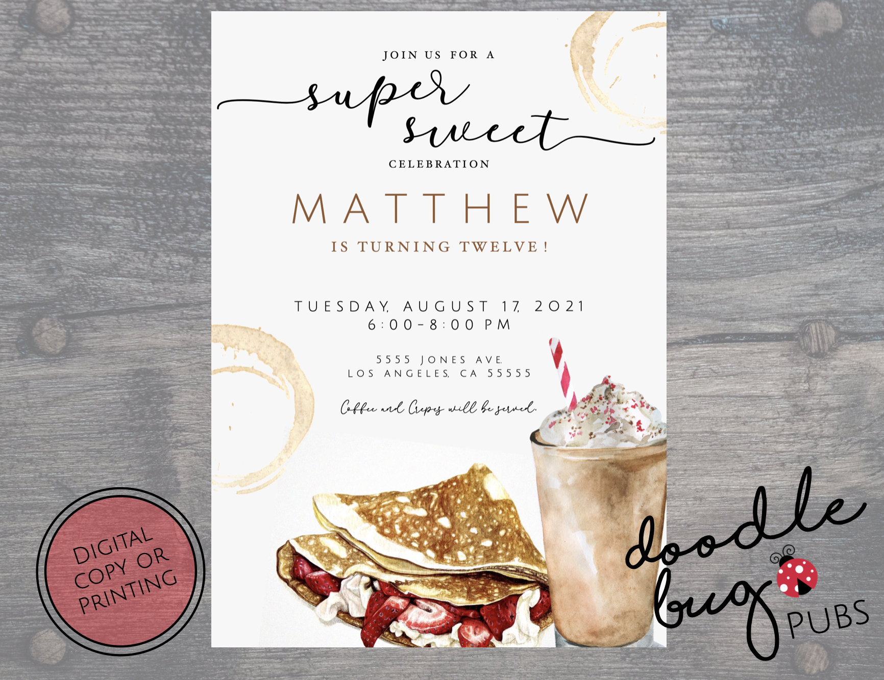 Coffee and Crepes - Birthday Invitation - Etsy