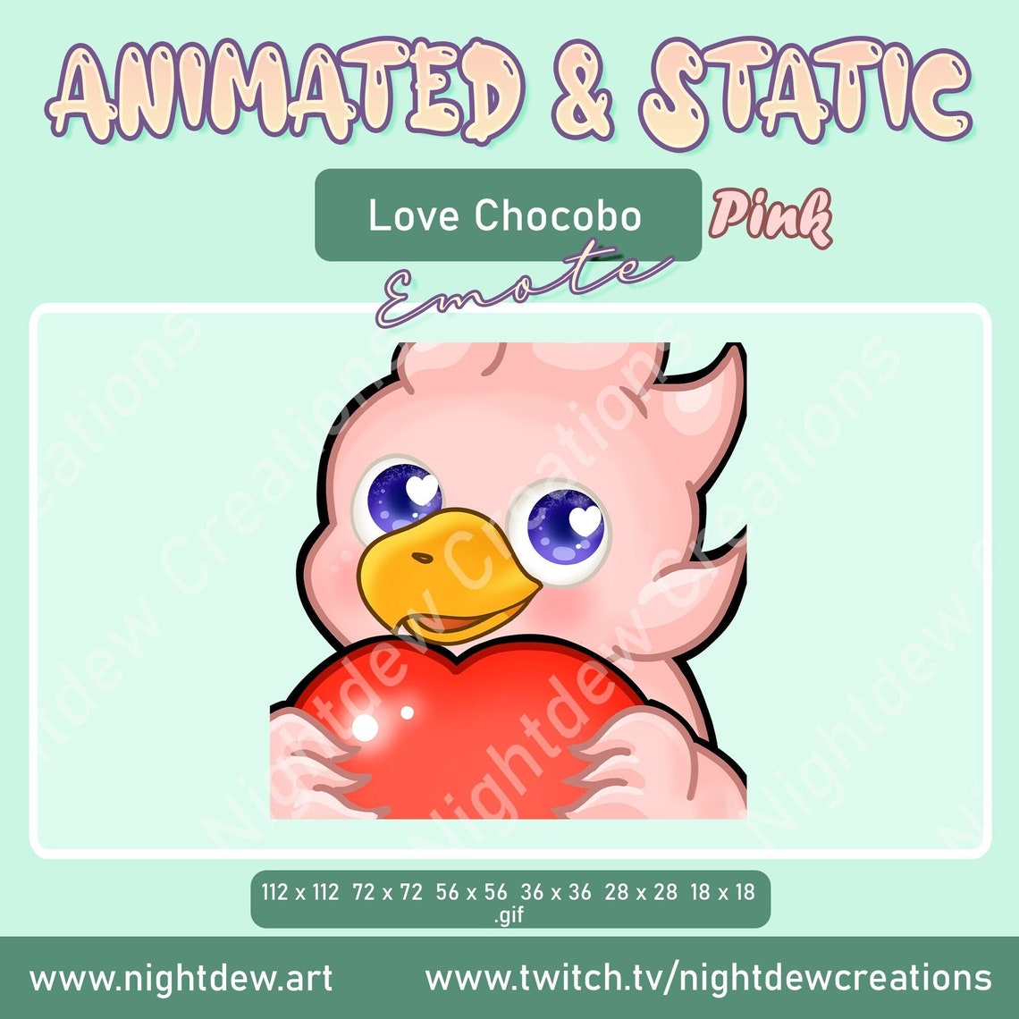 ANIMATED Love Pink Chocobo Emote Twitch Emote Youtube - Etsy