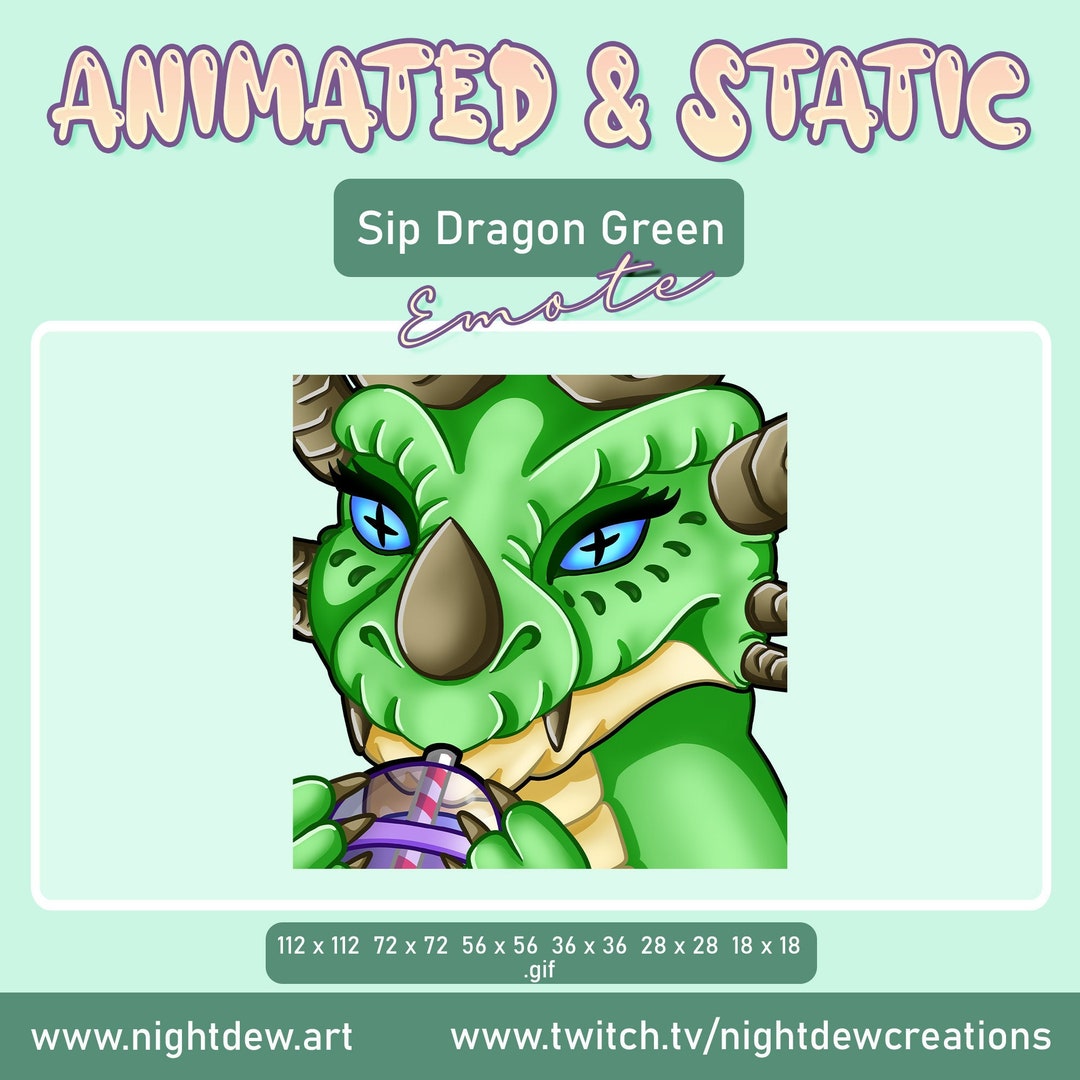 ANIMATED & STATIC Green Sip Dragon Emote Twitch Emote - Etsy
