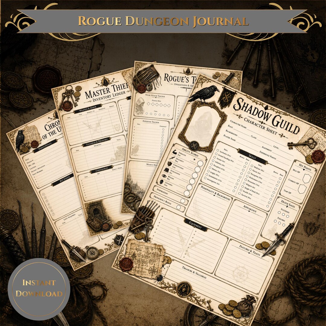 Rogue Dnd Character Journal PDF | Dark Fantasy RPG Character Sheet ...