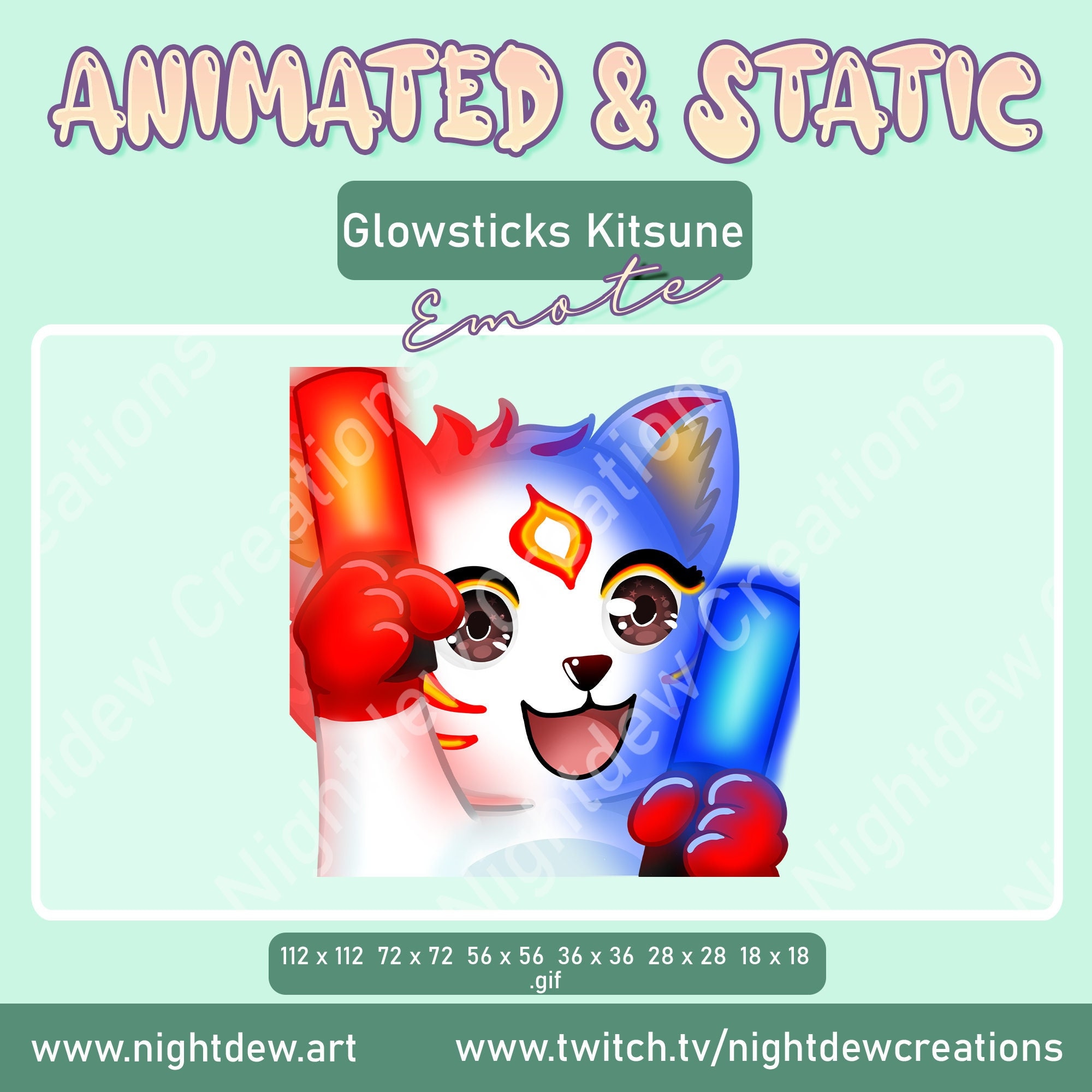 ANIMATED Glowsticks Kitsune Emote Twitch Emote Youtube Emote Discord ...