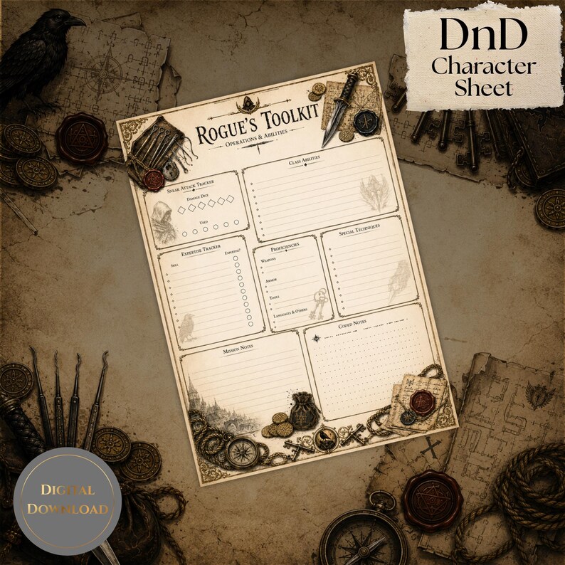 Rogue Dnd Character Journal PDF | Dark Fantasy RPG Character Sheet ...