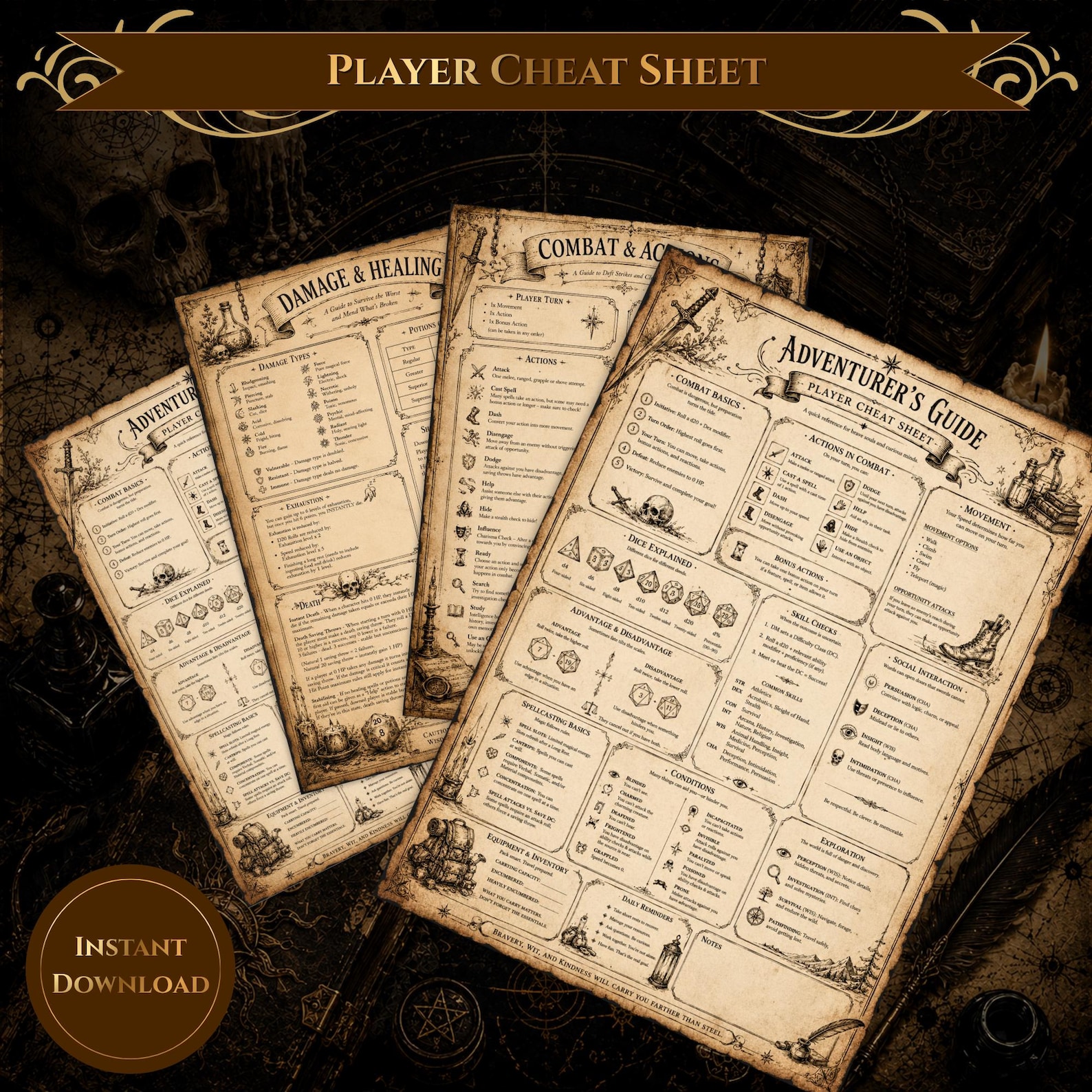 DND 5E Cheat Sheet Bundle | Fantasy RPG Printable Reference Pages ...