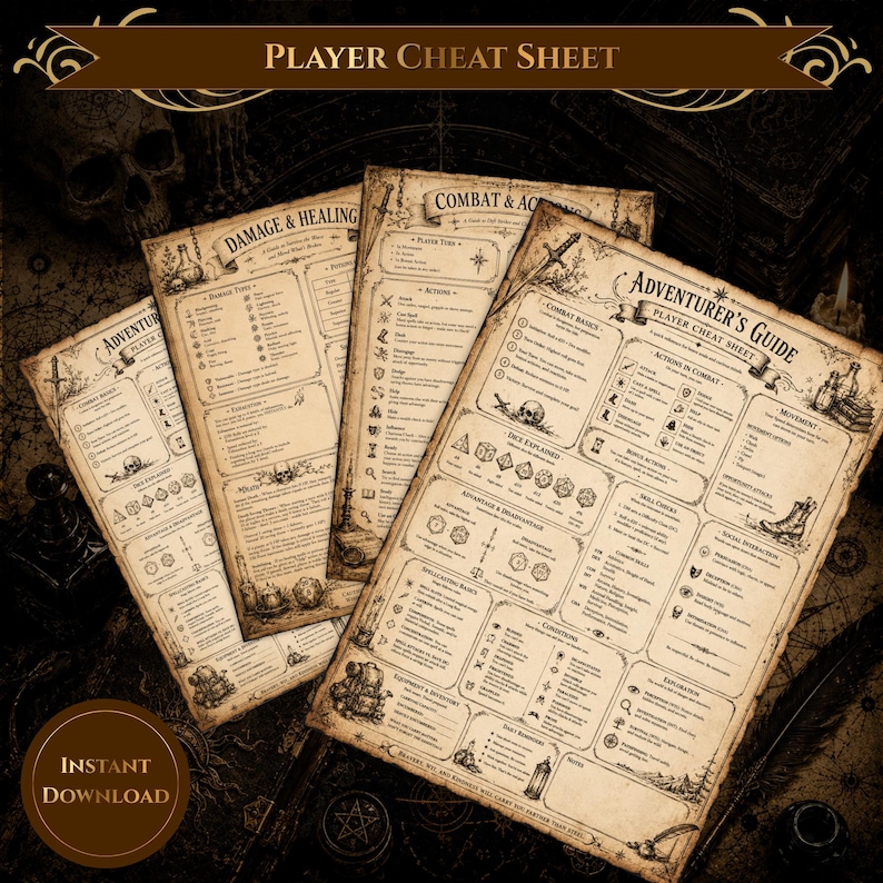 DND 5E Cheat Sheet Bundle | Fantasy RPG Printable Reference Pages ...