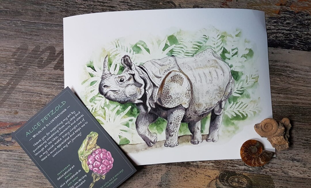 Java Nashorn, Illustration A4 Druck, Giclée Kunstdruck ...