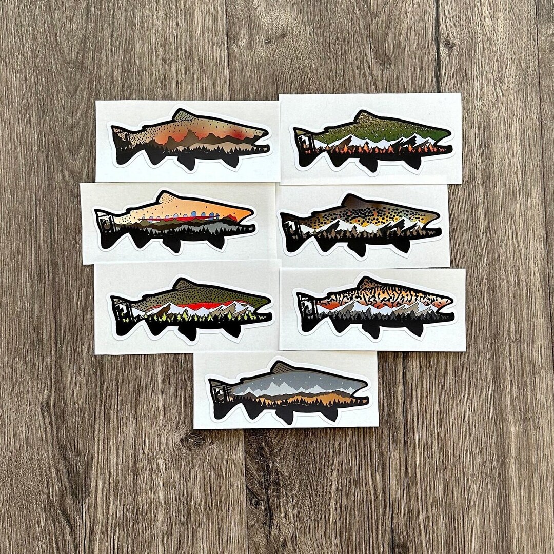 Trout Stickers, Brown Trout, Rainbow Trout, Brook Trout, Tiger Trout ...