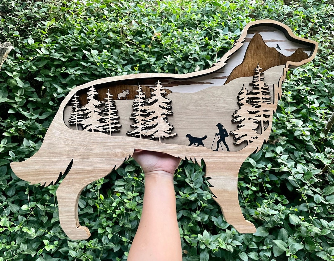Golden Retriever Wood Design, Hiking in the Moutians Art, Dog Home ...