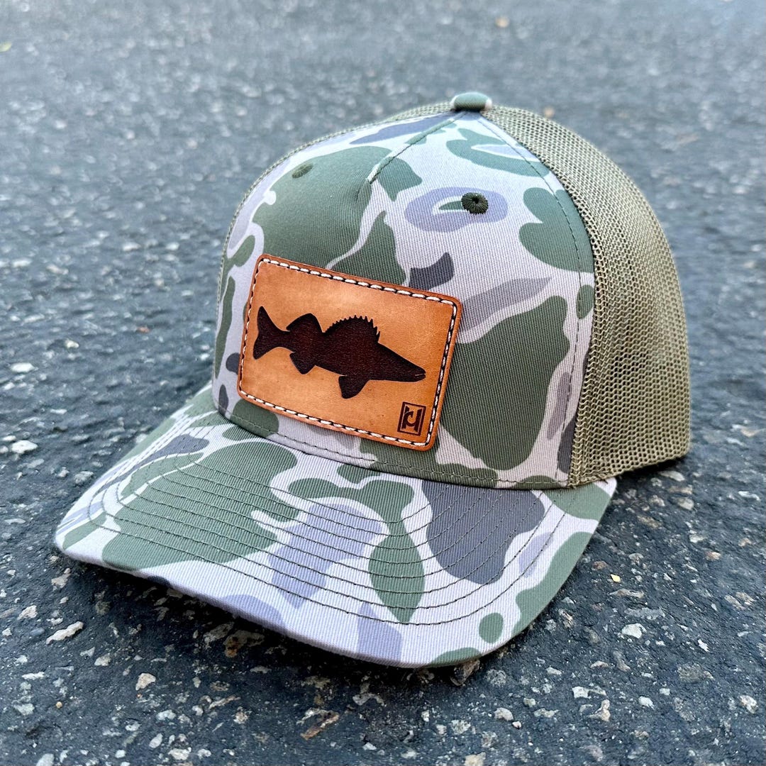 Walleye Leather Patch Hat Design, Camo Fishing Hat, Angler Gift. - Etsy