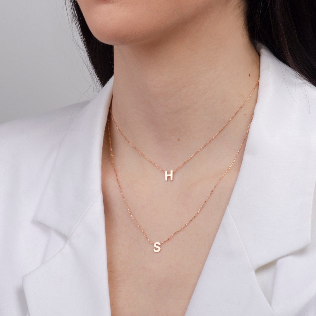 14k Solid Gold İnitials Necklace, Christmas Day, Name Pendant ...