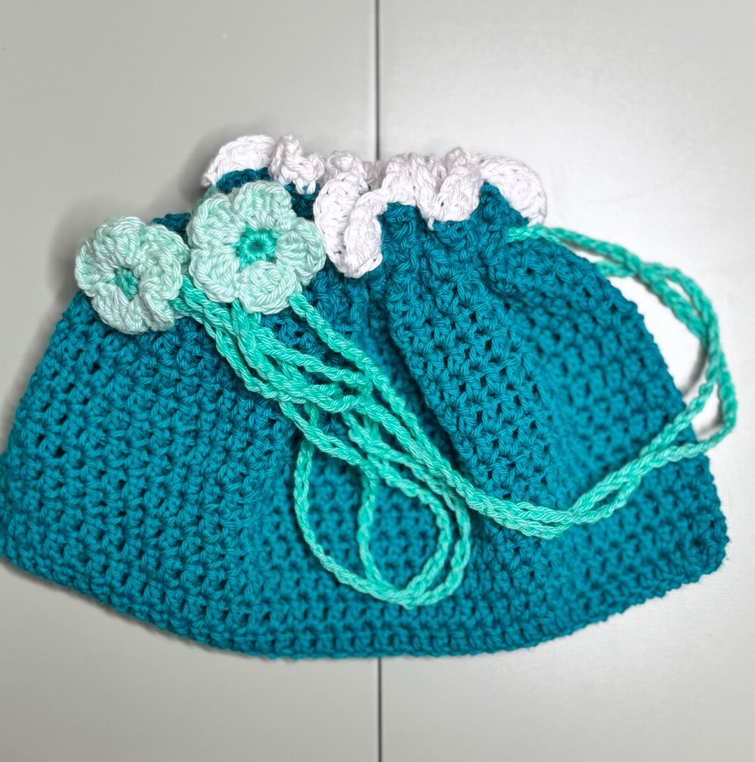 Crocheted Floral Drawstring Pouch | Crocheted Floral Bag - Etsy