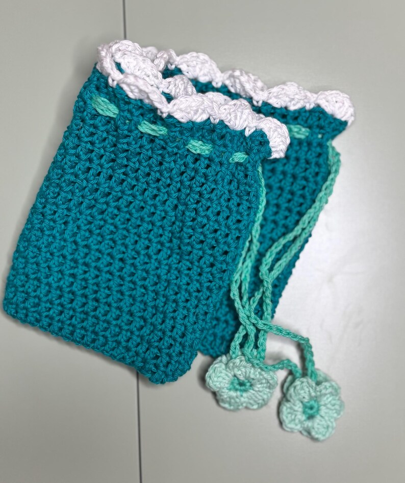 Crocheted Floral Drawstring Pouch | Crocheted Floral Bag - Etsy