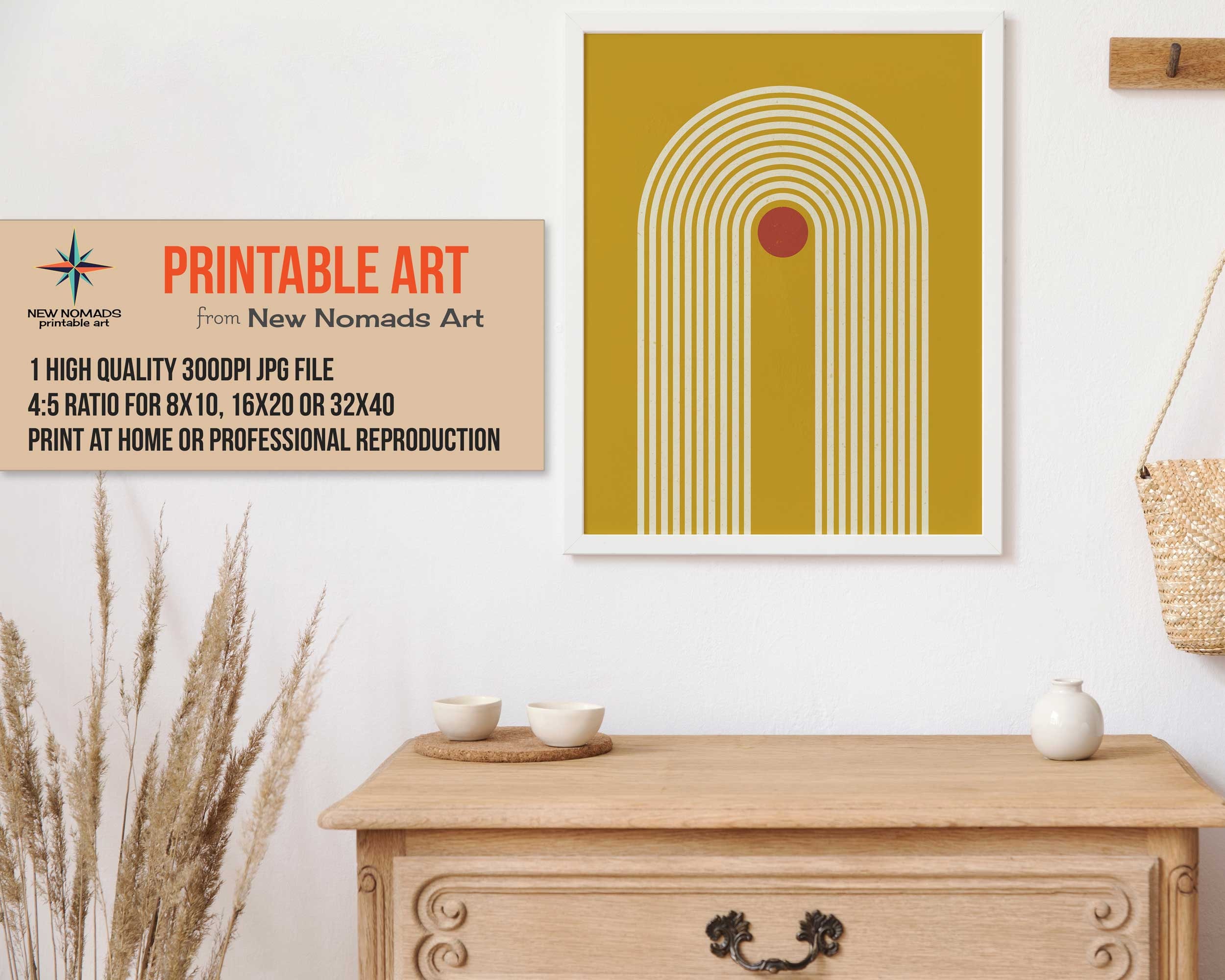 Mustard Yellow / Red Art Deco Print, Home Decor, Office Art, Dorm ...