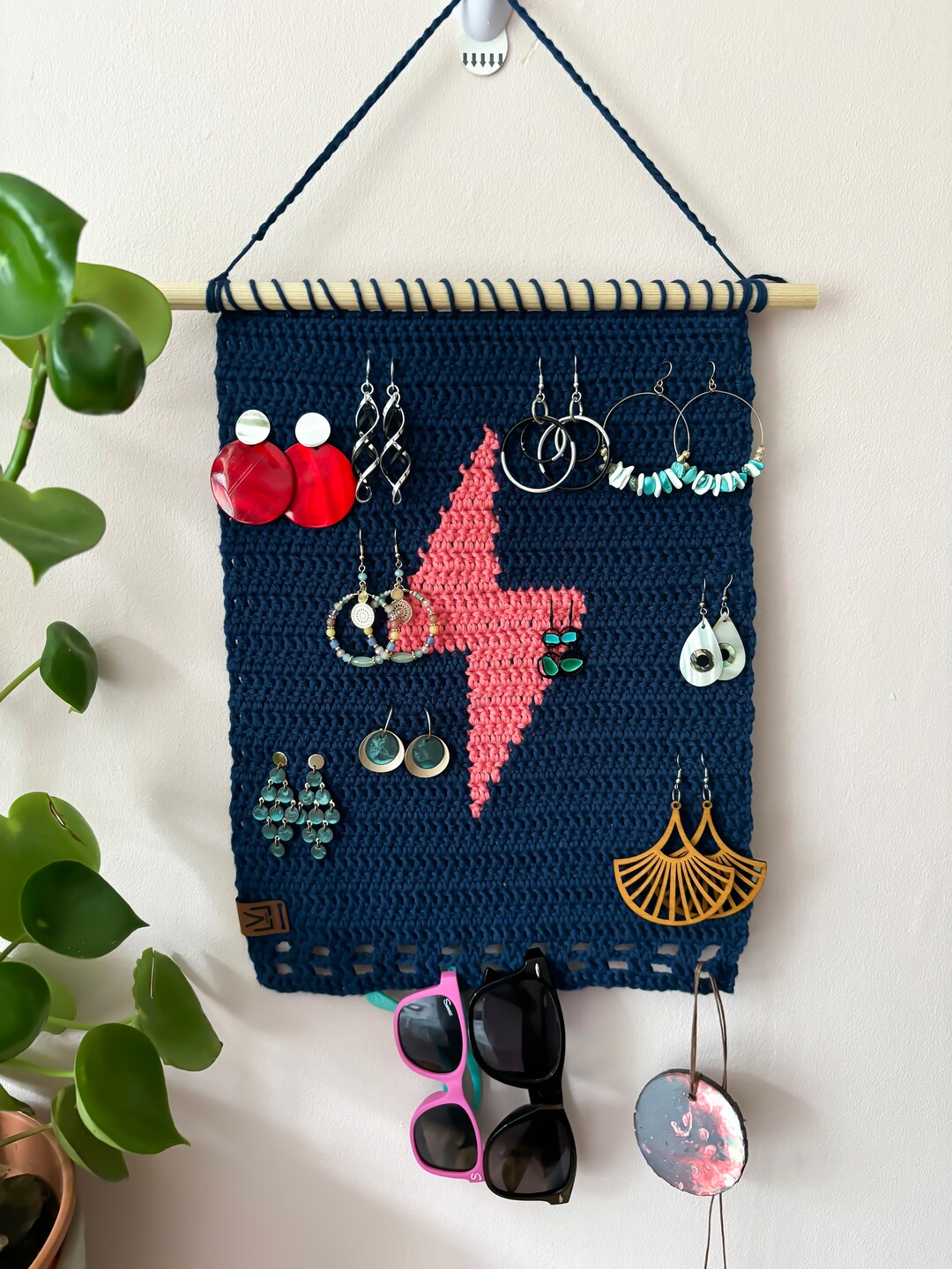 Handmade Crochet Earring Holder Cotton and Wooden Dowel Jewellery ...