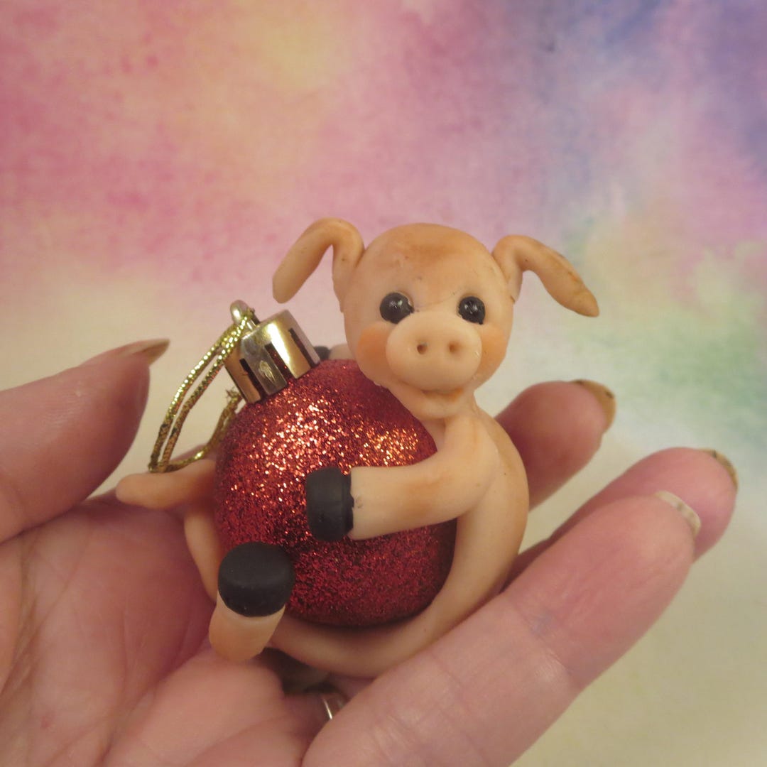 Hand Sculpted Pig Christmas Ball Holiday Decor Ready to Hang on Tree ...