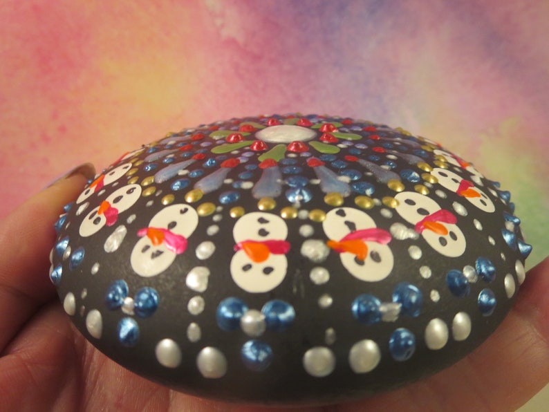 Snowman Mandala Painted Art Dotted Style Painting Original Design ...