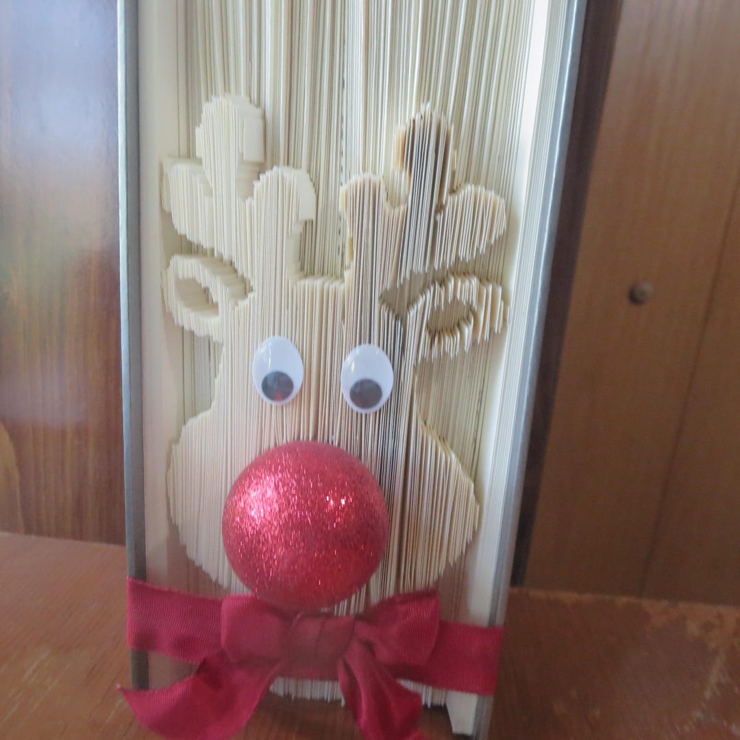 Rudolph Reindeer Book Folded Art Sculpture Holiday Decor Christmas ...