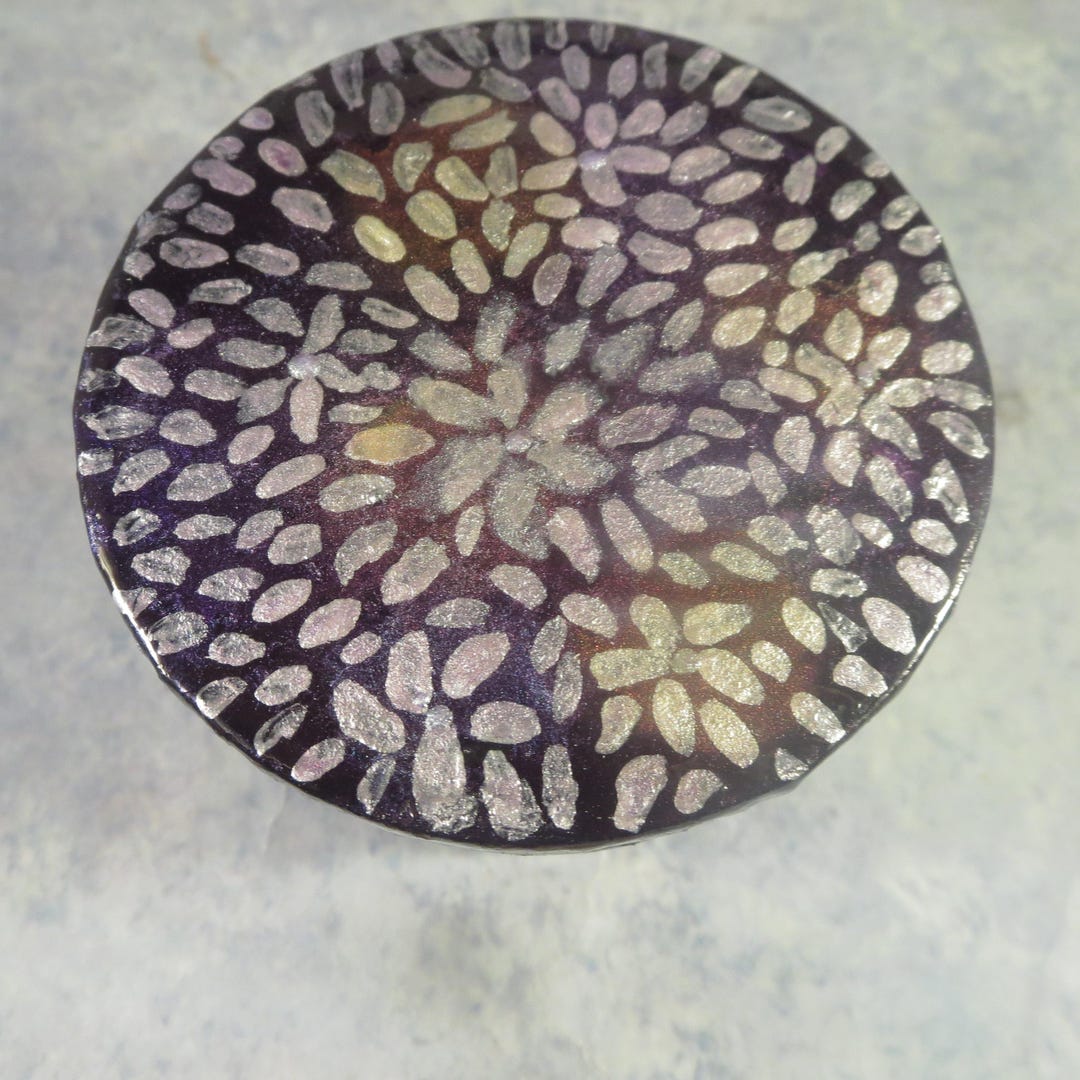 Paper Mache Round Box Hand Painted Resin Protected Handmade Gift Giving ...