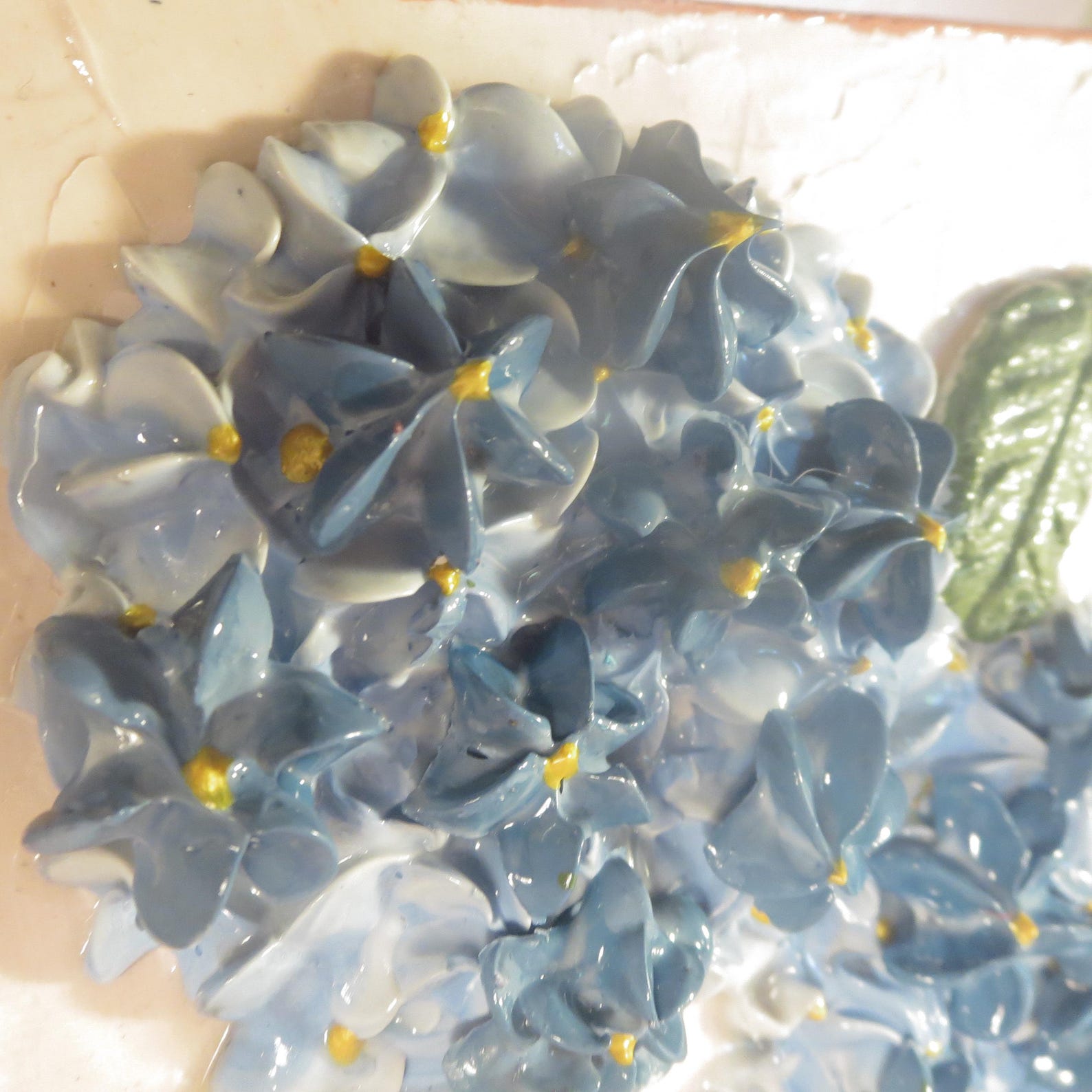 Blue Hydrangeas 3D Art Piece OOAK Plaster Molded Art Acrylic Paints ...