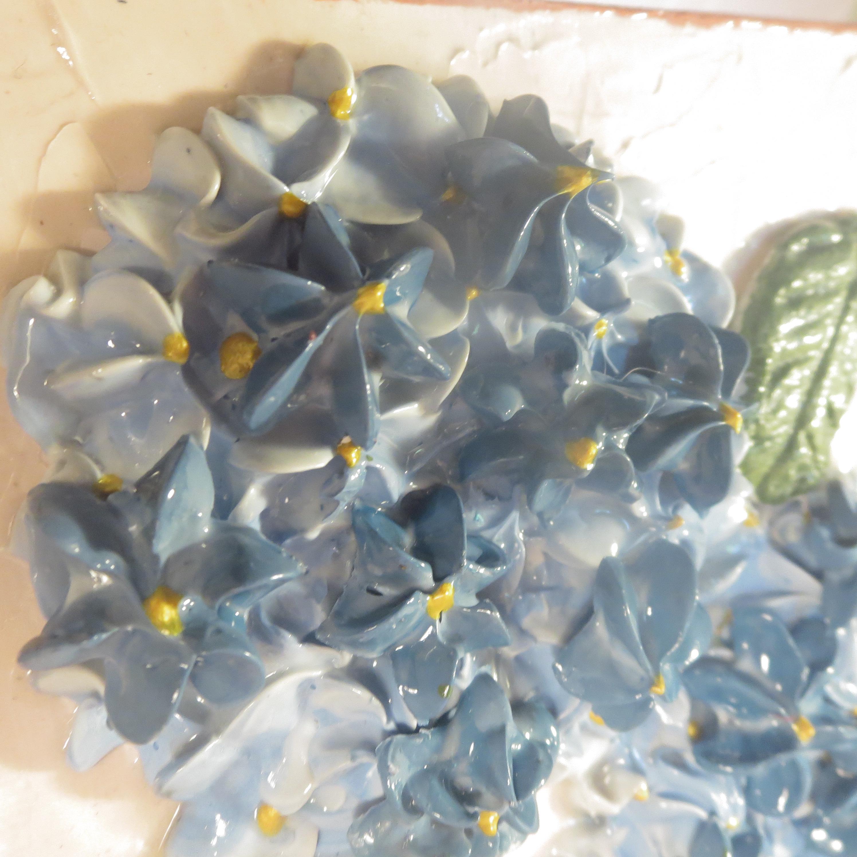 Blue Hydrangeas 3D Art Piece OOAK Plaster Molded Art Acrylic Paints ...