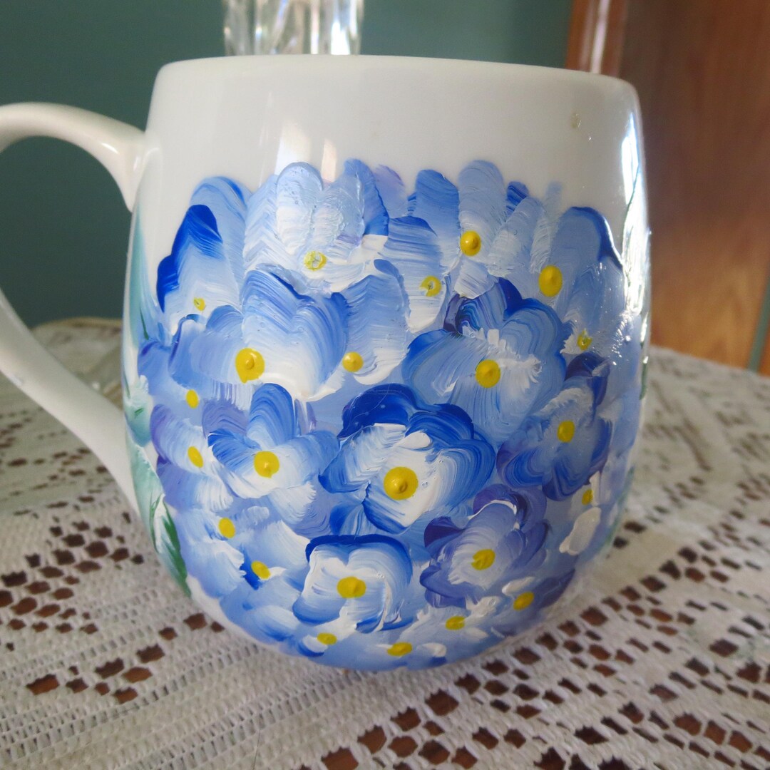Hand Painted Hydrangea Coffee Tea Drink Ware Mug Beautiful Floral and ...