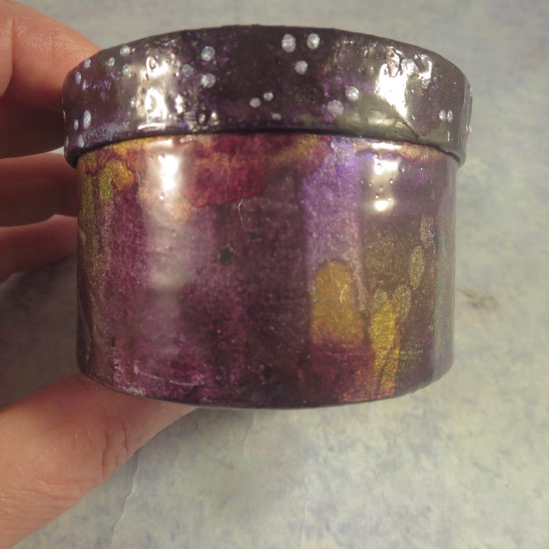 Paper Mache Round Box Hand Painted Resin Protected Handmade Gift Giving ...