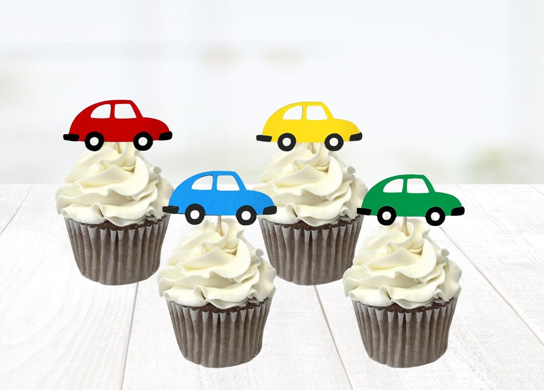 Car Cupcake Toppers, 12 Pieces, Boys Birthday , Cupcake Decor ...