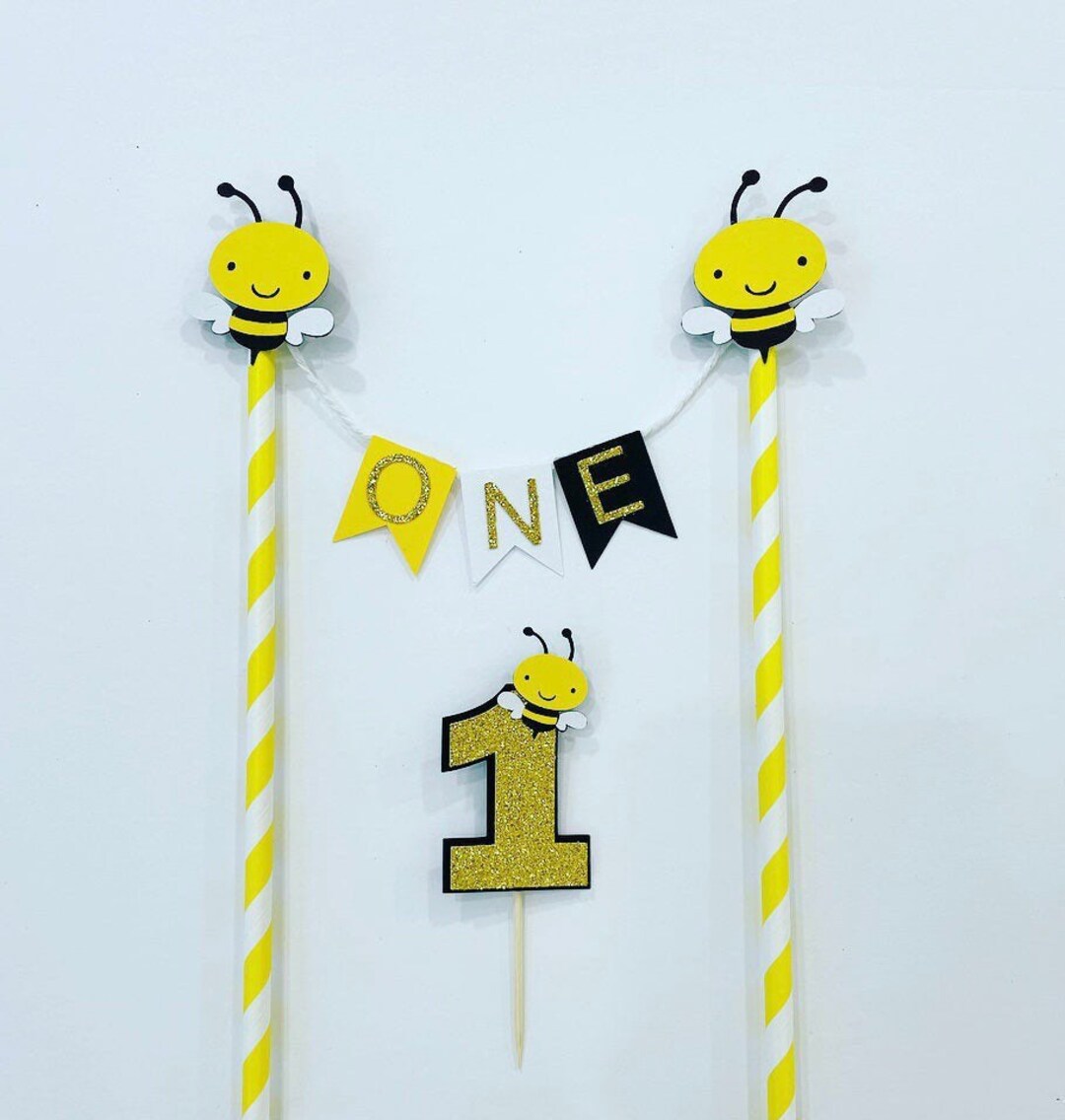 Bee Cake Topper, Glitter Cake Topper, Personalised Cake Topper, Party ...