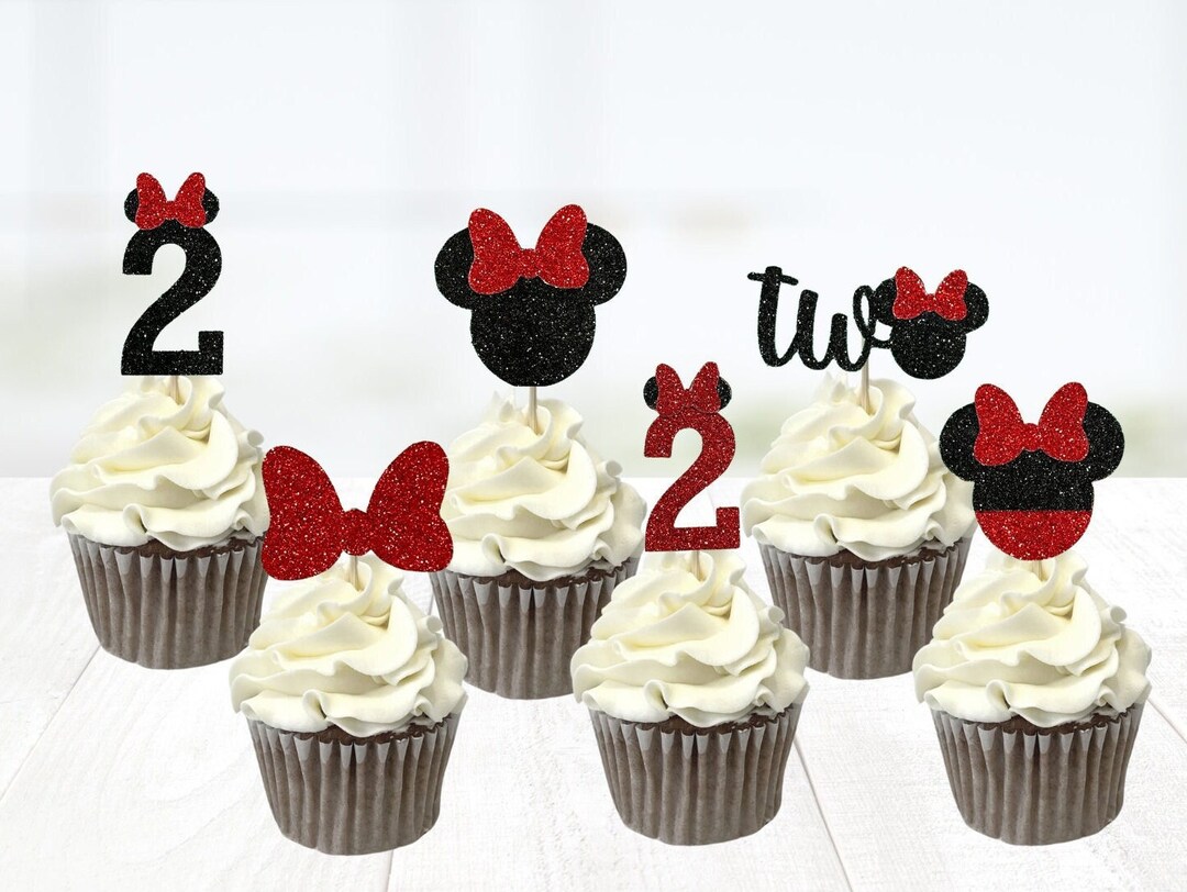 Red Minnie Mouse Cupcake Toppers/minnie Mouse Birthday Party Decoration ...