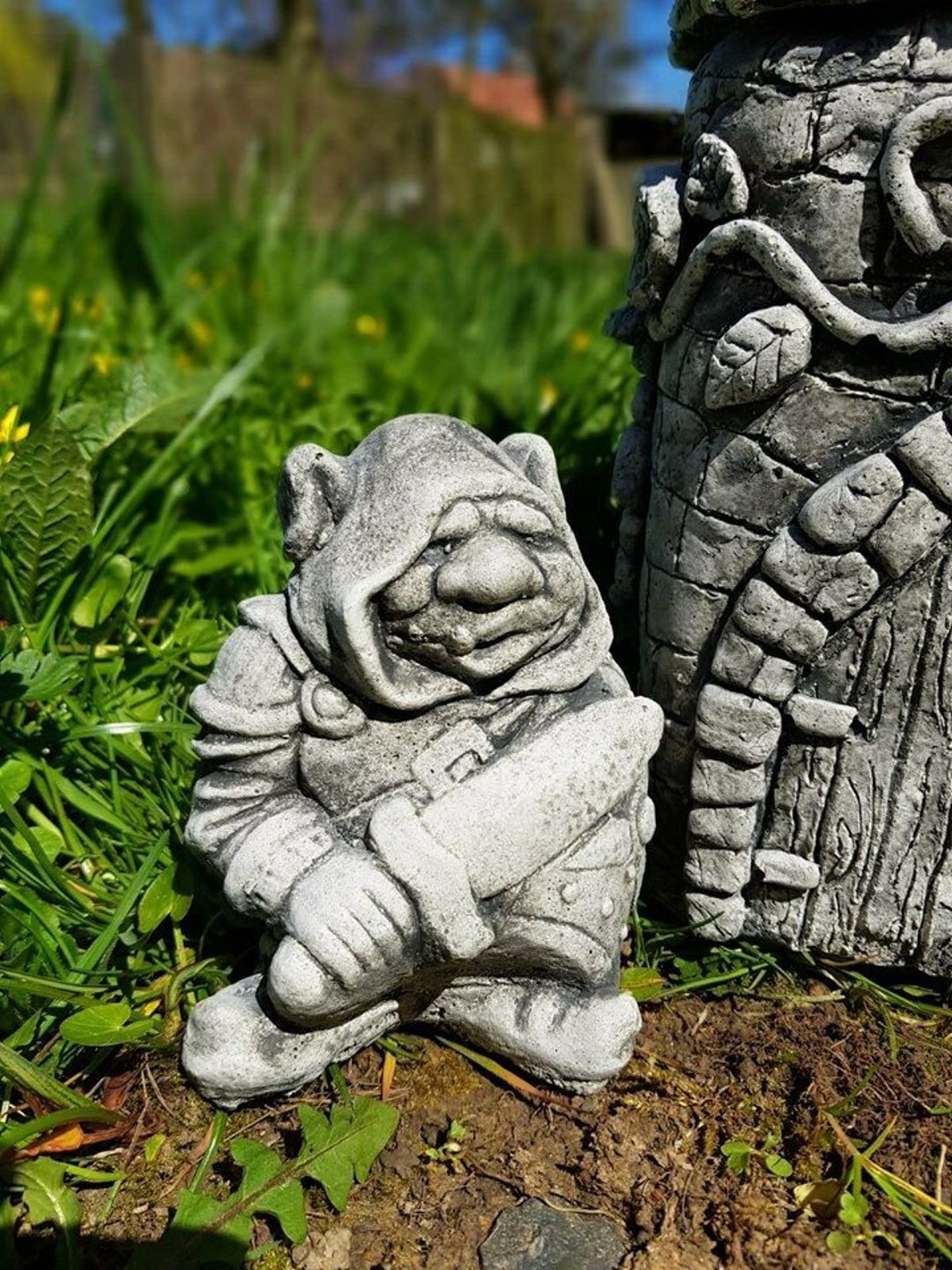 Stone Figure Garden Figure Troll With Shield - Etsy